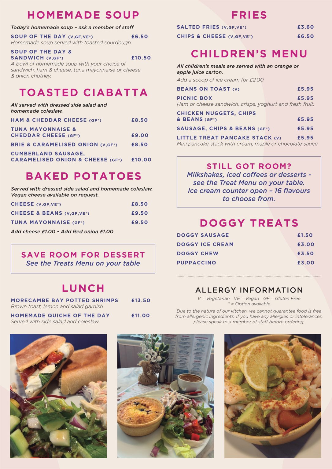 Menu at Lewis's Ice Cream & Coffee Shop in Morecambe